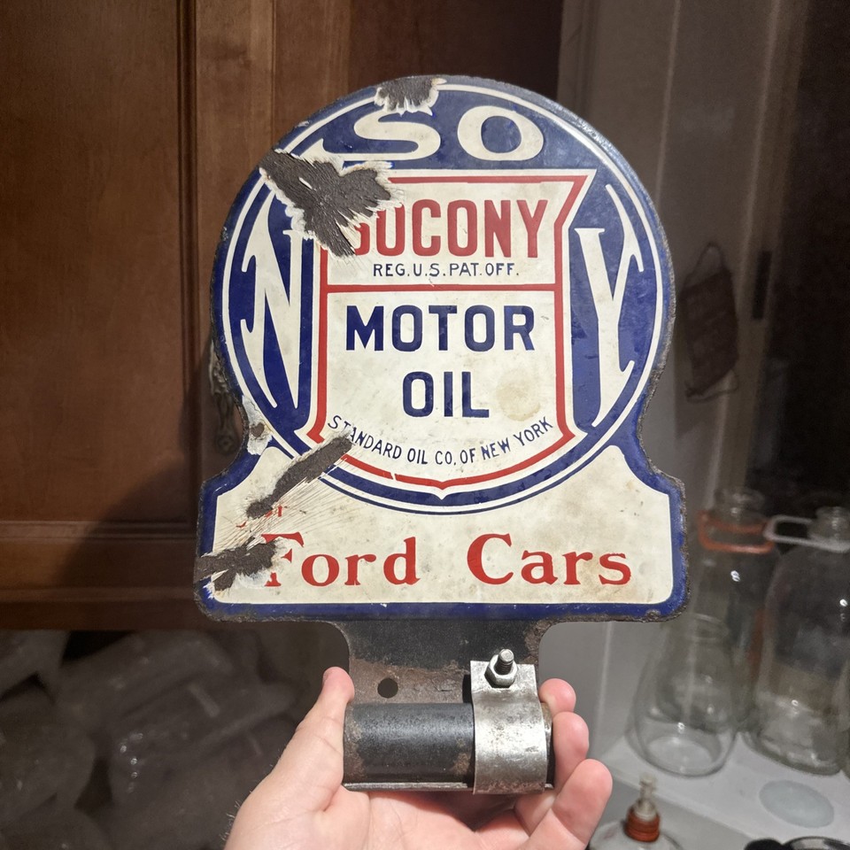 Vintage Socony Motor Oil Ford Cars Sign Lubester Paddle Sign Porcelain ...