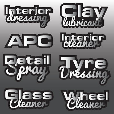 8x Assorted Car Detailing Vinyl Bottle Decal Sticker Label Kit Valeting ...