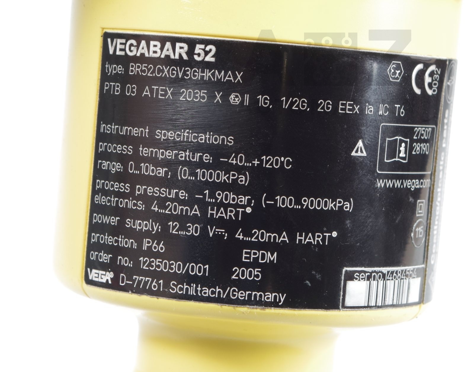 VEGA VEGABAR BR52.CXGV3GHKMAX 52 PTB 03 ATEX 2035 X PTB03ATEX2035X! NEW ...