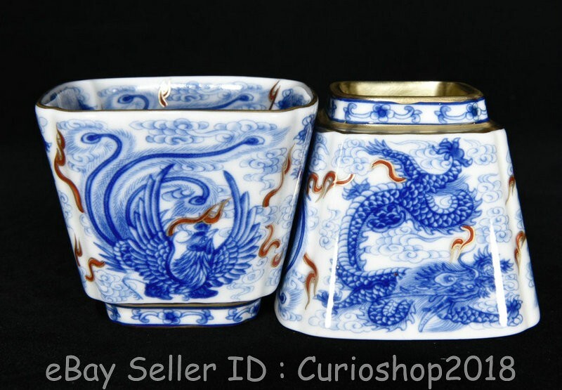 3" Qianlong Chinese Blue White Gilt Porcelain Dragon Phoenix Cup Pair ...