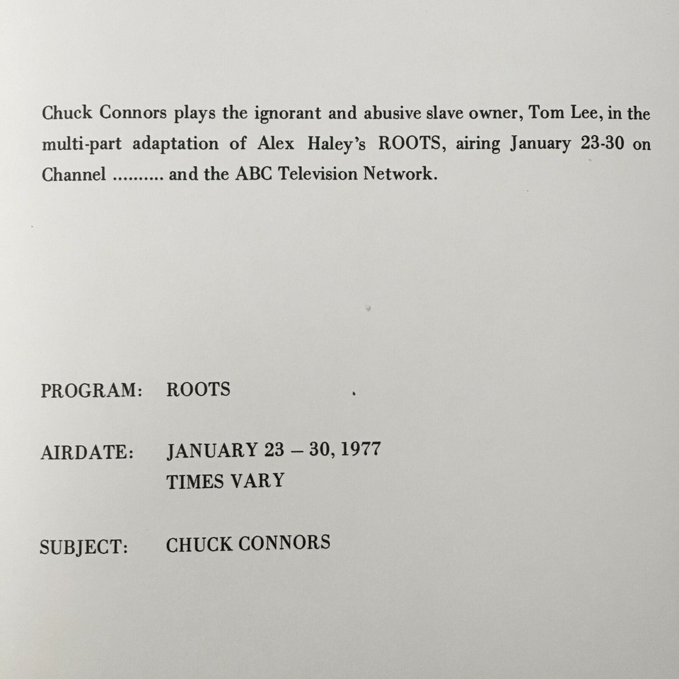 1977 ABC TV "ROOTS" ORIG NETWORK PROMO PHOTO #6 - CHUCK CONNORS - BLACK ...