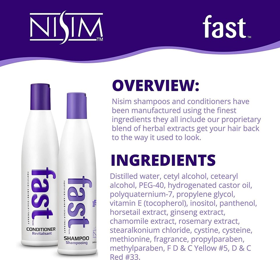 NISIM Fast Shampoo & Conditioner 300ml Pack - Sulfate & Paraben Free ...