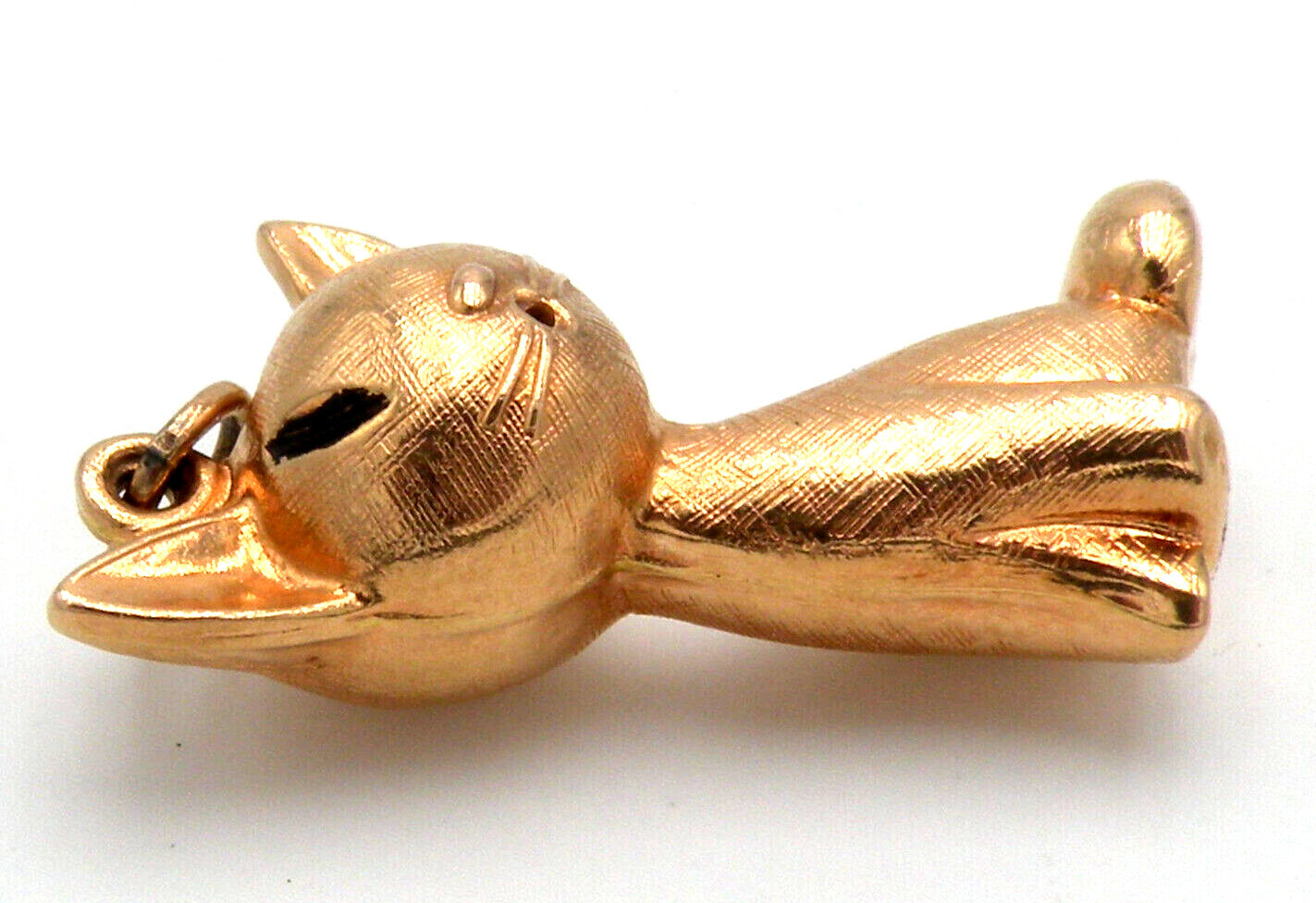 Unique 3D 18k Gold with Black Enamel Cat Pendant - Gem