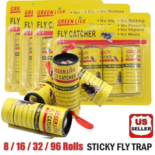 4/16 Rolls Insect Bug Fly Glue Paper Catcher Sticky Flies Trap Ribbon ...