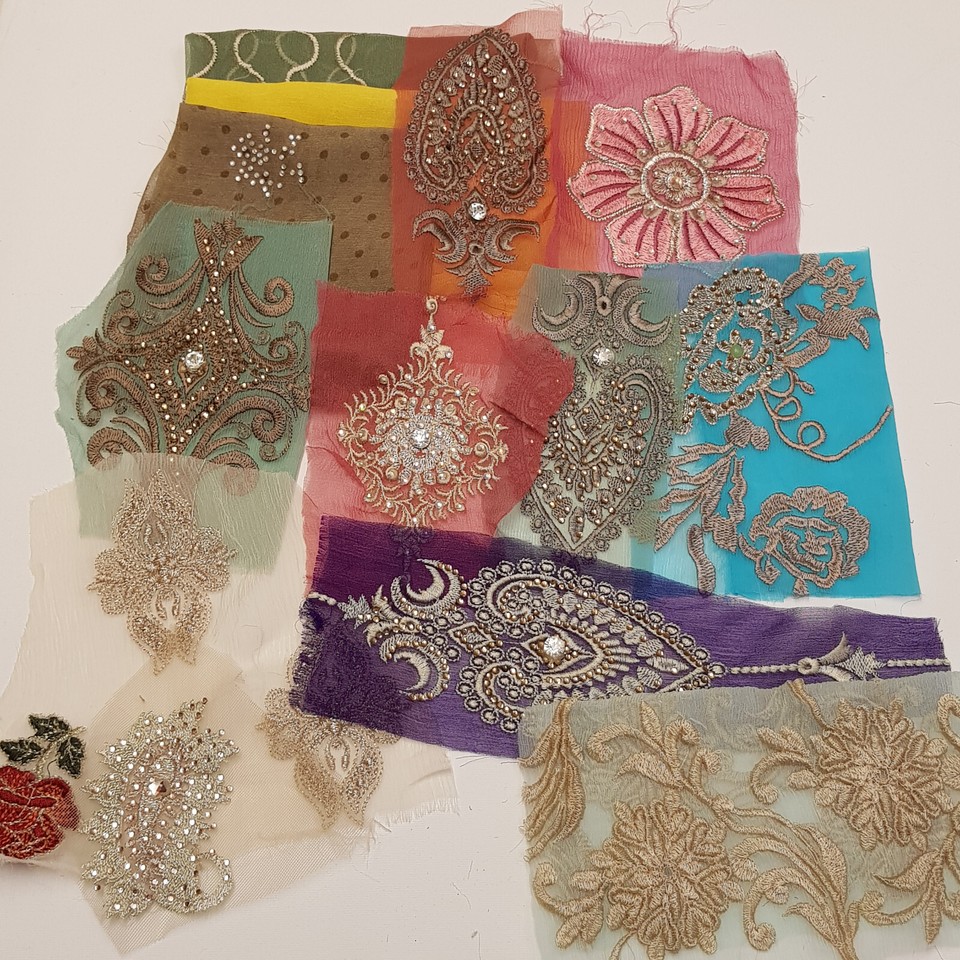 Sari scraps beaded embellished fabric offcuts art projects sequin ...