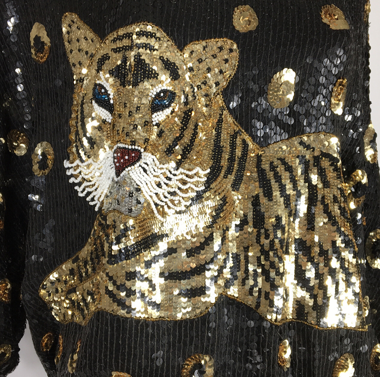 RARE VINTAGE BATWING SEQUIN TIGER LEOPARD FORMAL DRES… - Gem