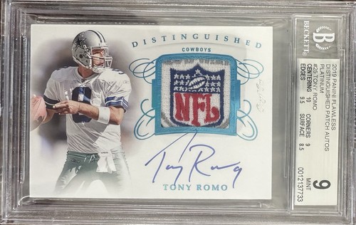 BGS 9/10 TONY ROMO 2019 Panini Flawless NFL Logo Shield PATCH AUTO ...
