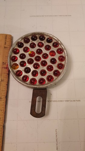 Vintage reflector license plate topper car part automobilia glass metal ...