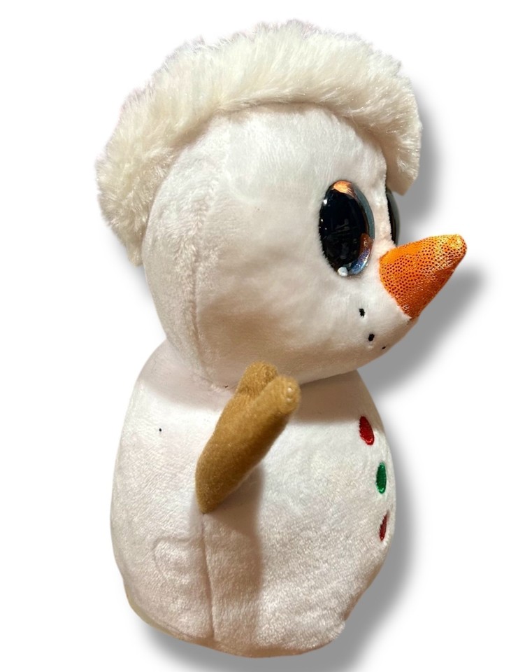 Ty Beanie Boo Scoop Snowman Santa Hat blue glitter eyes small Christmas ...