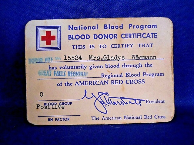 Vintage American Red Cross Blood Donor Card Custer County Miles City MT ...
