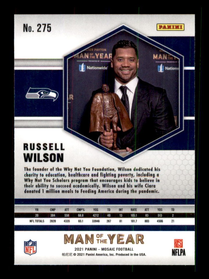 2021 Football Panini Mosiac Russell Wilson Seattle Seahawks #275 MOY | eBay