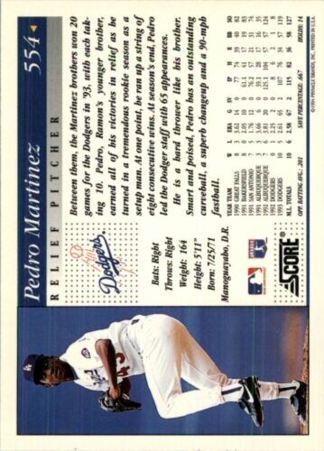 1994 Score Pedro Martinez rookie card #554 Los Angeles Dodgers 1.00 ...