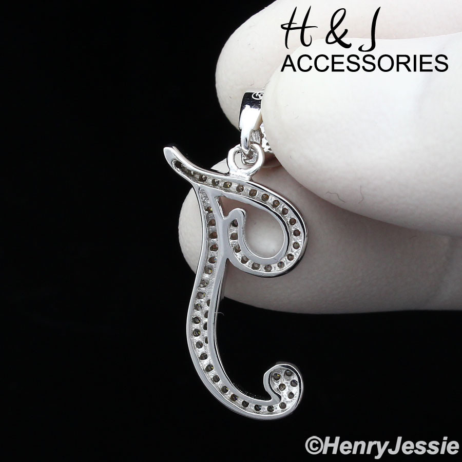 MEN WOMEN 925 STERLING SILVER ICY BLING CZ INITIAL LETTER "T" CHARM ...