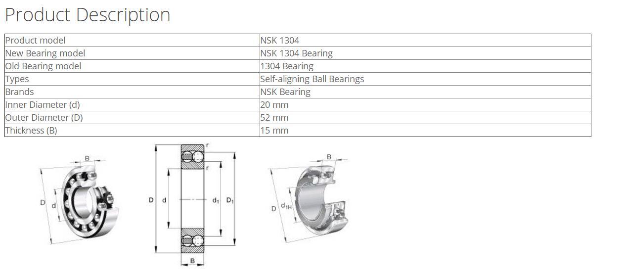 NSK 1304 Self-Aligning Ball Bearings 20x52x15mm | eBay