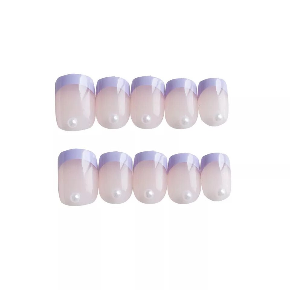 24 Short Press on Nails kit w glue Purple French Mani Pearl Nude ...