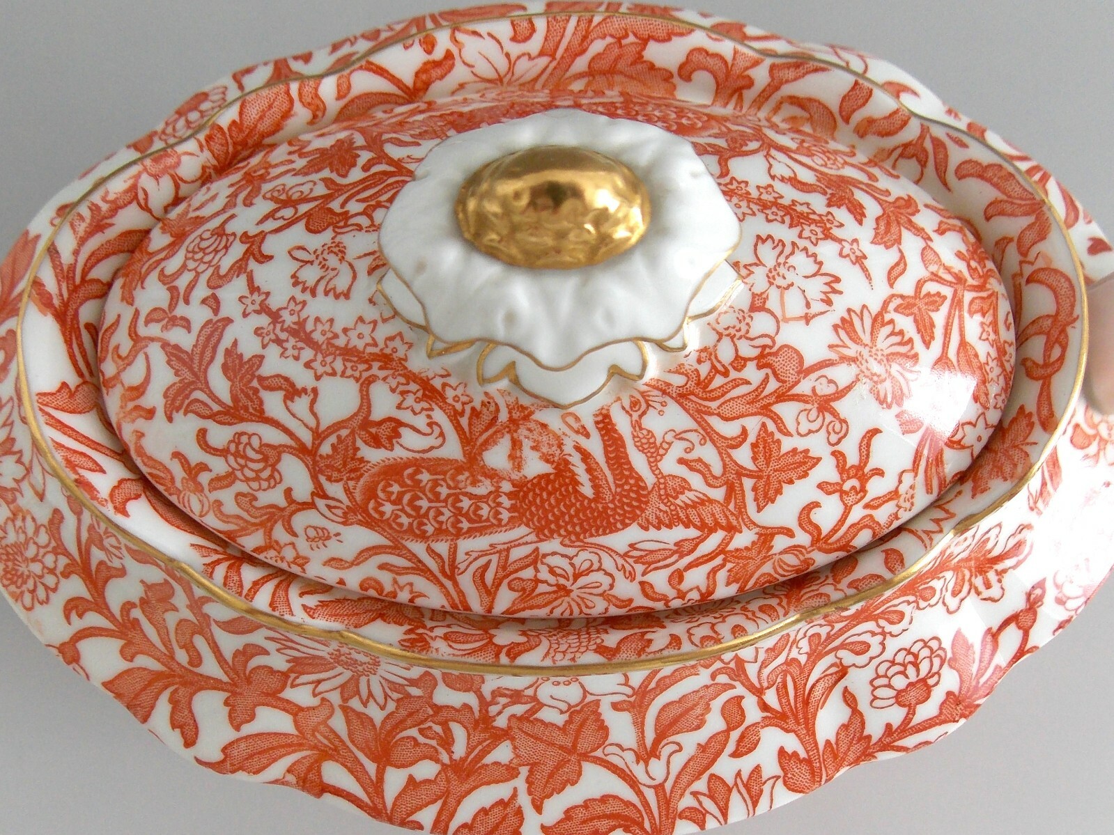 ROYAL CROWN DERBY "RED PEACOCK" TEAPOT, SUGAR, CREAMER SET VINE ...