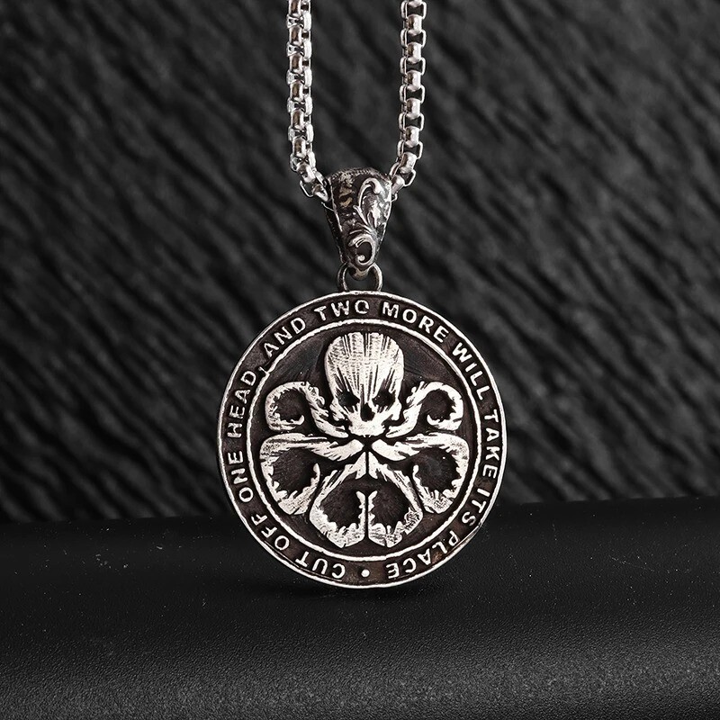 Marvel Hydra Logo Pendant Necklace Men Silver Gothic Skull Octopus Punk ...