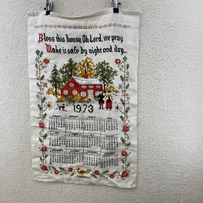 Vntg 1973 Linen Calendar Dish Tea Towel Country Cottage Farmhouse | eBay