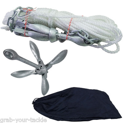 Jet SKI Anchor Kit 1.5KG Collapsible ,Folding Grapnel,Chain, Rope ...