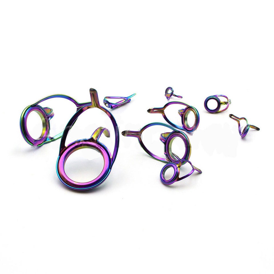 9 PCS Rainbow Casting Fishing Rod Guides Rod Building and repair Line ...