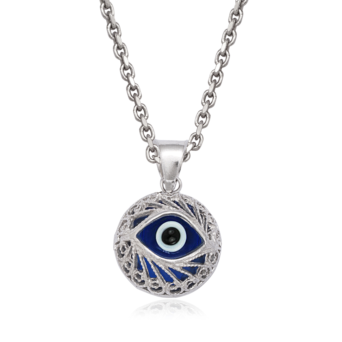 Evil Eye Ball Round Charm Turkish Nazar Greek Pendant Necklace Silver ...