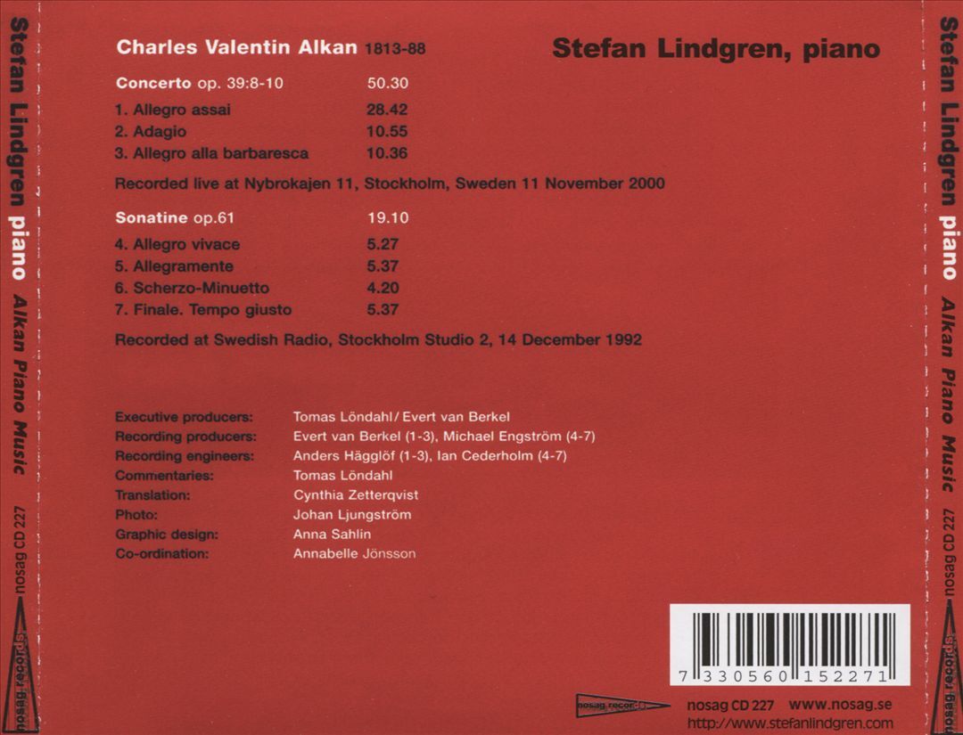 STEFAN LINDGREN CHARLES VALENTIN ALKAN: WORKS FOR PIANO NEW CD ...