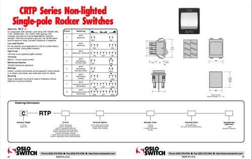 Oslo CRTP Single Pole Rocker Switch SPDT Momentary Transfer RTP6A7MP ...