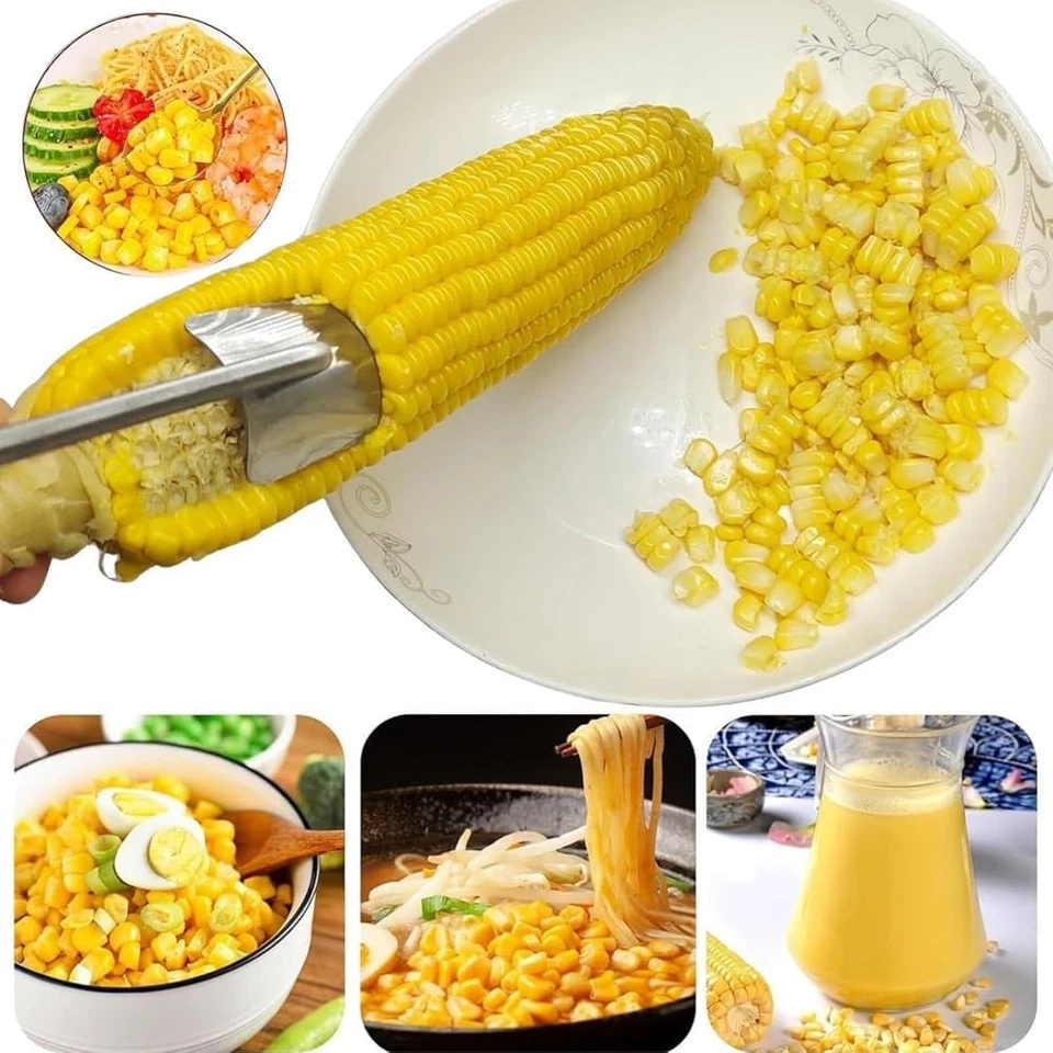 2PC Corn Peeler Stainless Steel Corn Cob Stripping Tool w/ Hook Long ...