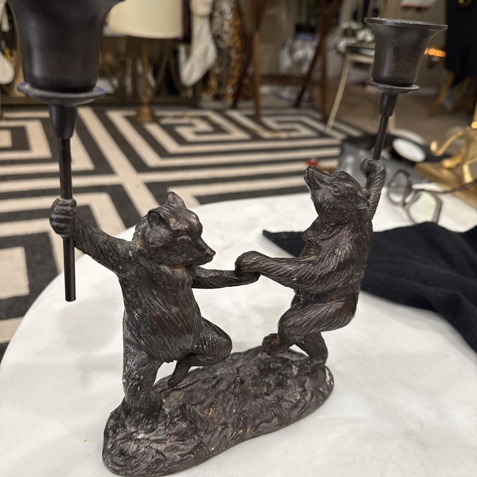 Bronze? Cast Metal Heavy Dancing Bears Candleholder | eBay