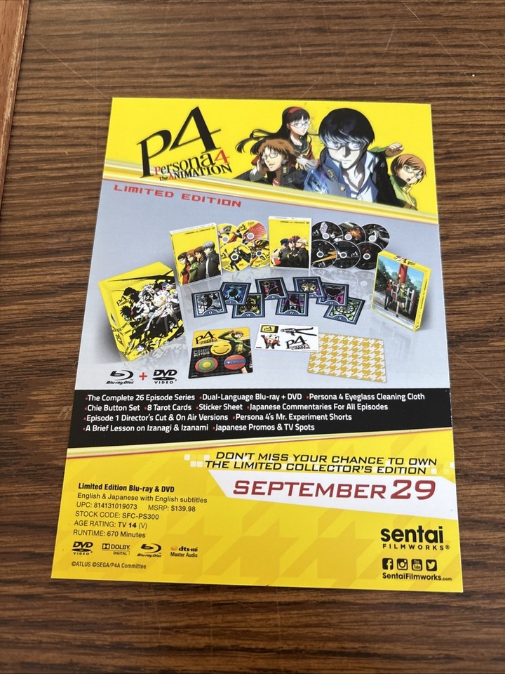 P4 Persona 4 Animation - Rare Anime Advertising 5x7 Promo Card Sentai ...