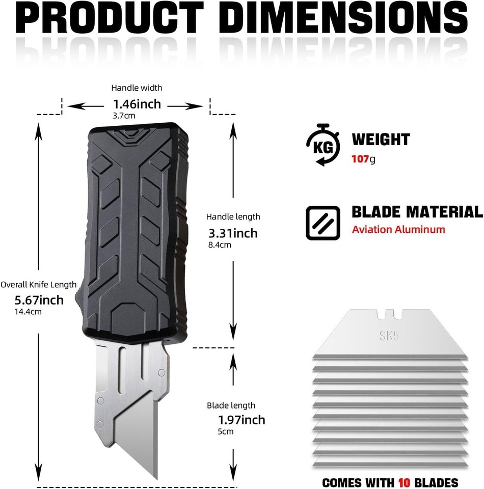 Aviation Aluminum Utility Knife, 3 Inch Aluminum Handle with Pocket ...