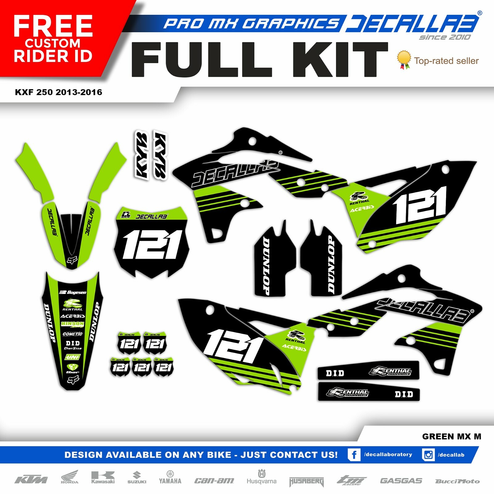 KAWASAKI KXF 250 2013 2014 2015 2016 Graphics Decals Stickers Aufkleber ...