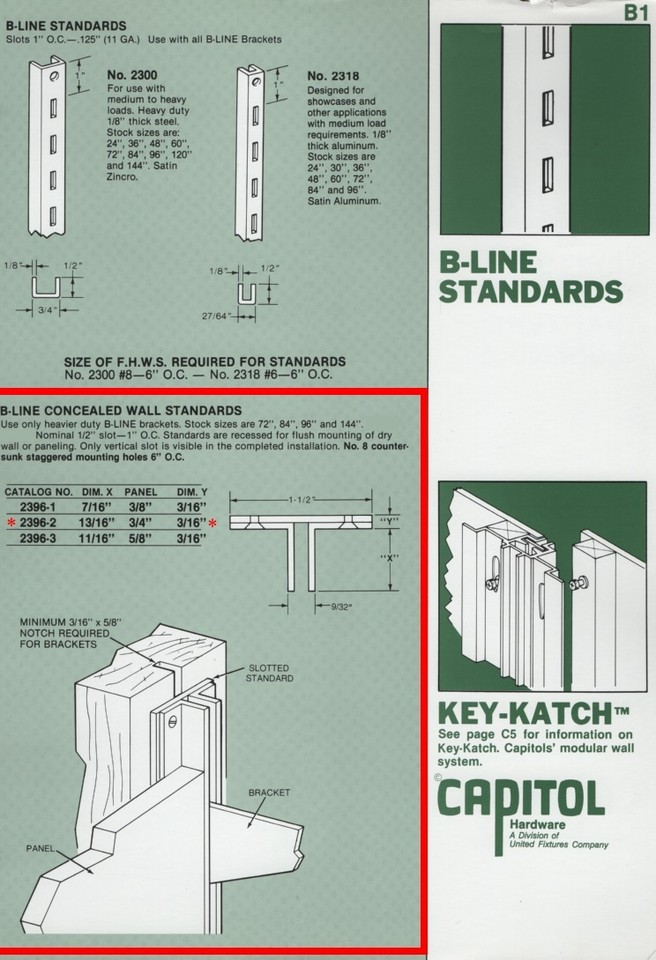 CAPITOL #2396-2-72" RECESSED WALL STANDARD, STEEL, FOR 3/4" THICK ...