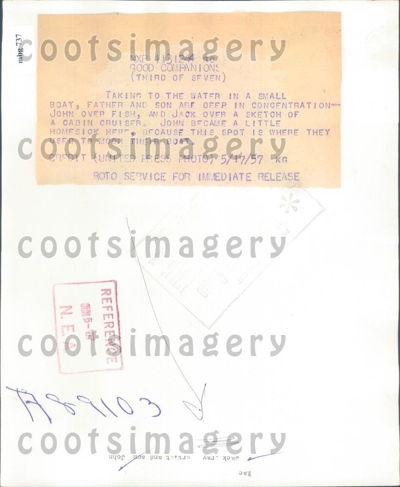 1957 Jack Ray Artist Father & Son n Boat Boy Fishes Father Sketches ...