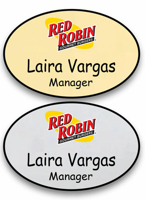 1 GOLD & 1 SILVER OVAL RED ROBIN PERSONALIZED NAME BADGES MAGNETIC ...