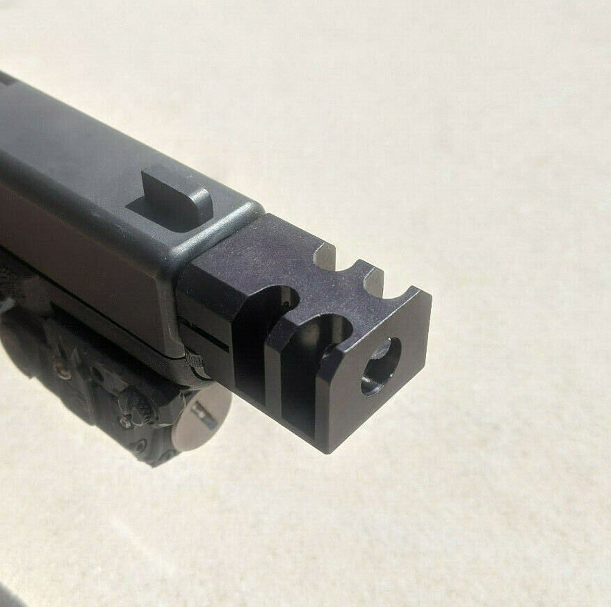 .40CAL 10MM 9/16x24 Muzzle Brake Black Ano, 10-degree, for Glock 17 ...