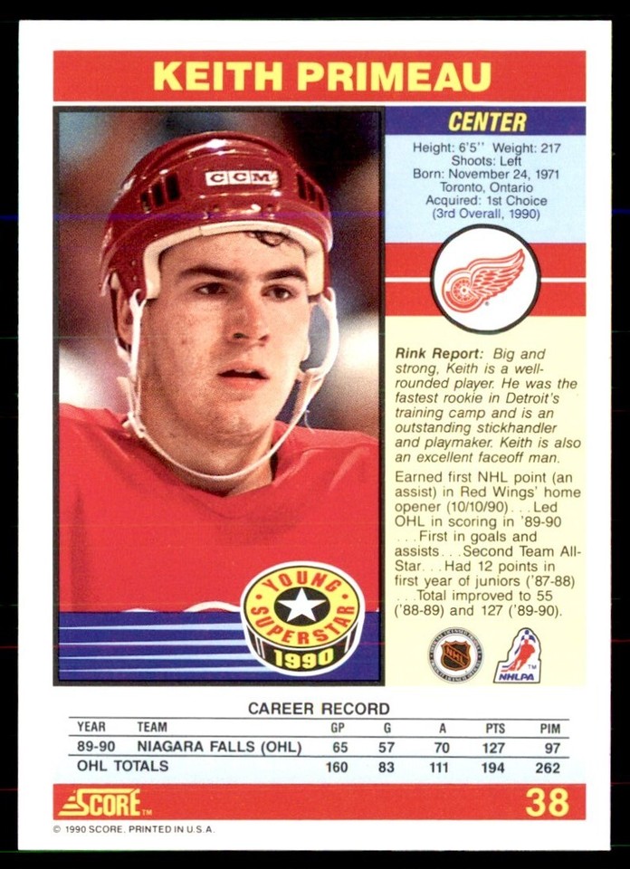1990-91 Score Young Superstars Keith Primeau Detroit Red Wings #38 | eBay