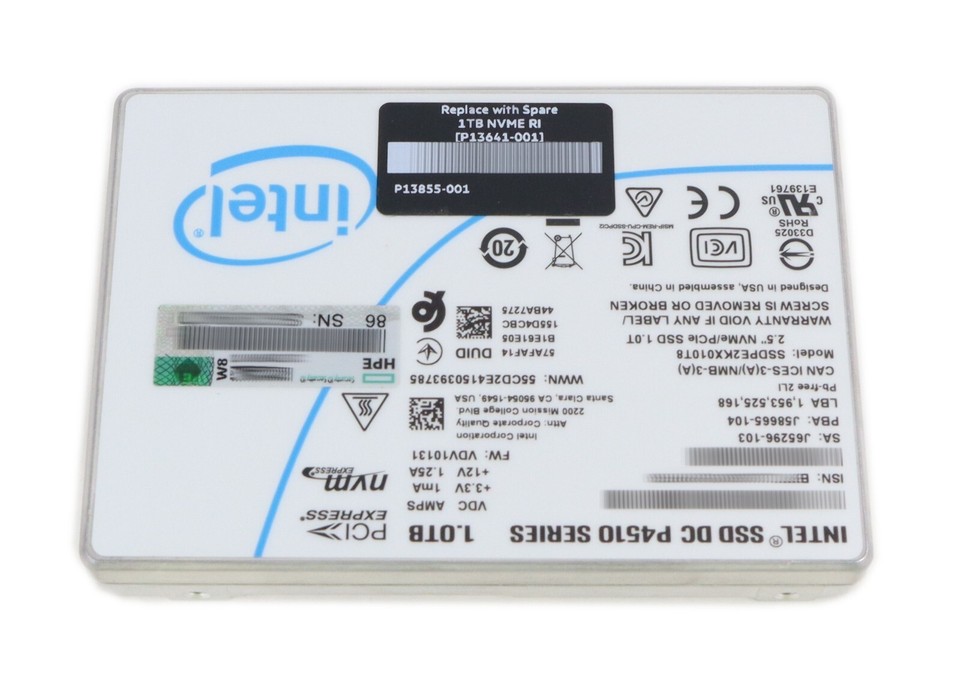 HPE Intel SSD DC P4510 1TB SSDPE2KX010T8 2.5" NVMe PCI-e J65296-103 ...
