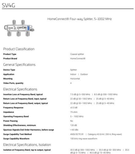5 CommScope 1:4 Coaxial Cable Splitters 5-1002Mhz 4-way Comcast Xfinity ...