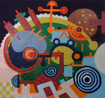 RICHARD BASIL MOCK 1986 GEOMETRIC ABSTRACT COLOR WOODCUT | eBay