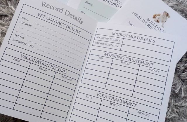 HEALTH RECORD CARDS Kitten/Puppy/dog/cat FLEA-WORMING-PEDIGREE-FORM ...