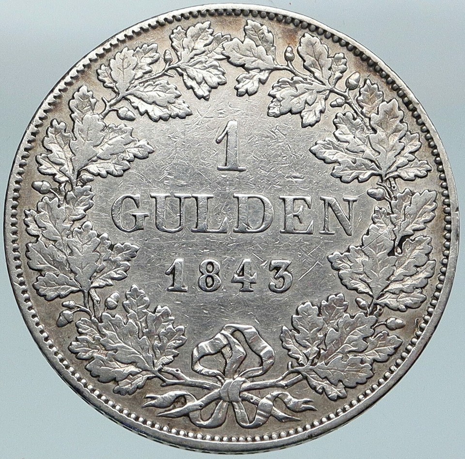 1843 GERMANY German States BAVARIA King Ludwig I OLD Silver Gulden Coin ...