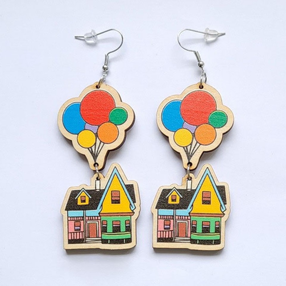 1 Pair Wood Dangle Drop Earrings Colorful Wood House Drop Earrings ...
