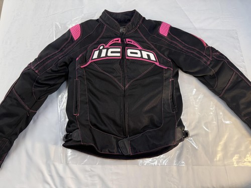 Icon Contra Jacket Womens Medium Black Pink Mesh Textile Motorcycle Riding Gear | eBay