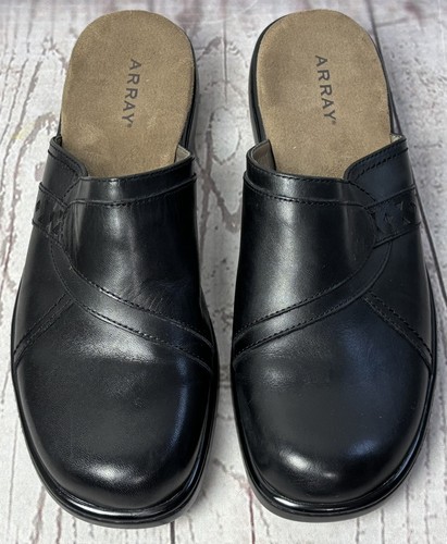 Array Black Leather Slip-On Mules Comfort Shoes Women’s Size 8M Casual ...