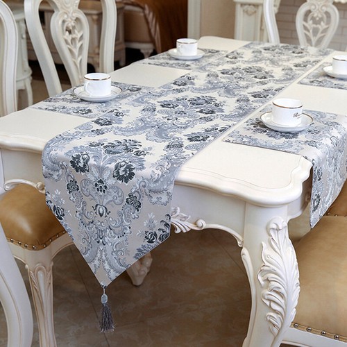 Jacquard Floral Table Runner Cover Tablecloths Tassel Kitchen Dining ...