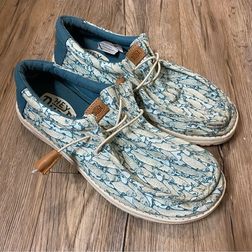 Hey Dude Wally Light Blue Fish Camo size 10 | eBay