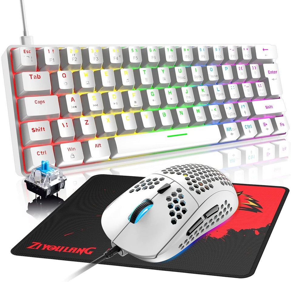 UK Layout Wired 104 Key Gaming Keyboard Mouse Headphone Speaker RGB PC ...