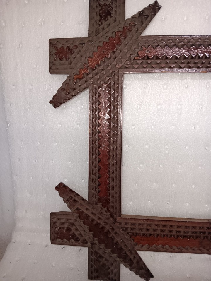 Antique Tramp Art Frame Orig. Finish 3 tier Folkart Primitive | eBay