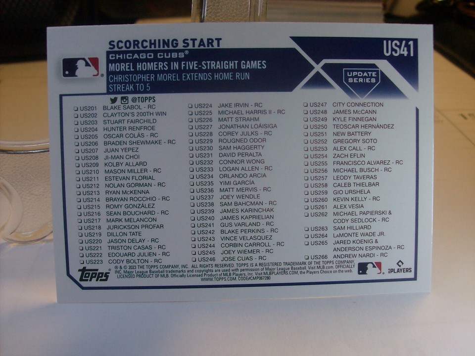 2023 Topps Update #US41 - Scorching Start CL, SH - Chicago Cubs 23-250 ...